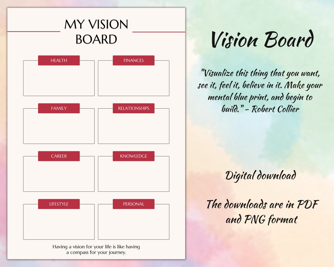 Red Ivory Minimalist Vision Board Personal Planner | Printable ...