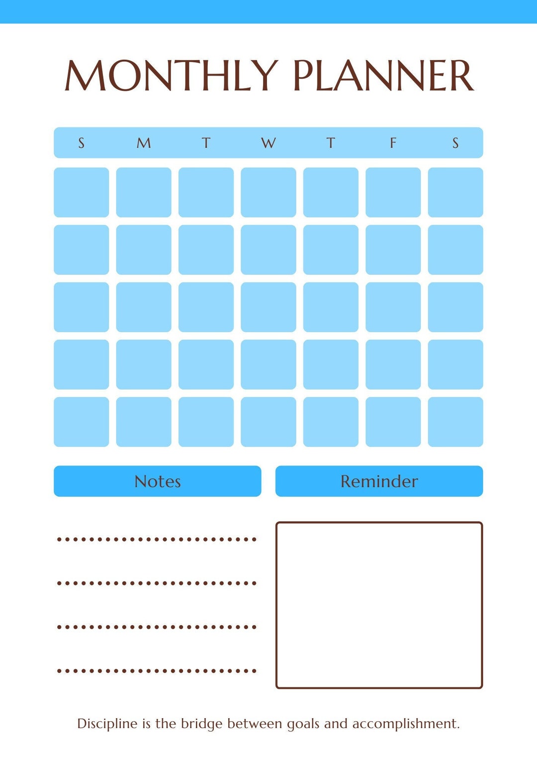 Blue General Monthly Planner | Printable | Digital Download - Etsy