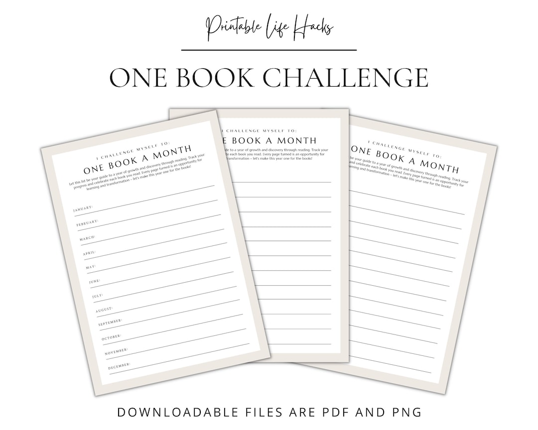 Beige Modern One Book a Month Planning Challenge Printable Digital ...