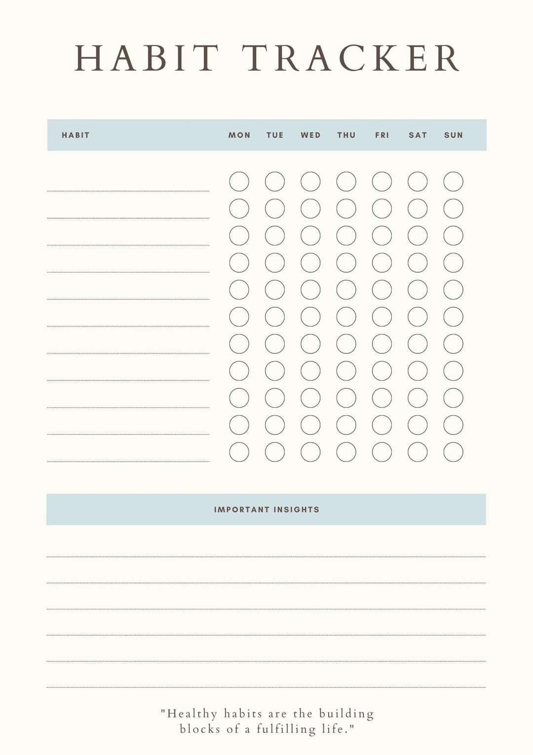 Habit Assessment - Blue Simple and Minimal Habit Tracker Planner ...
