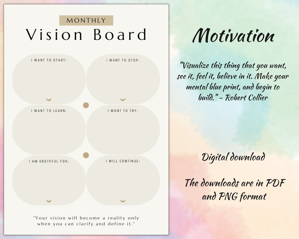 Minimalist Monthly Vision Board Planner, Focus Journal, Life Planner ...