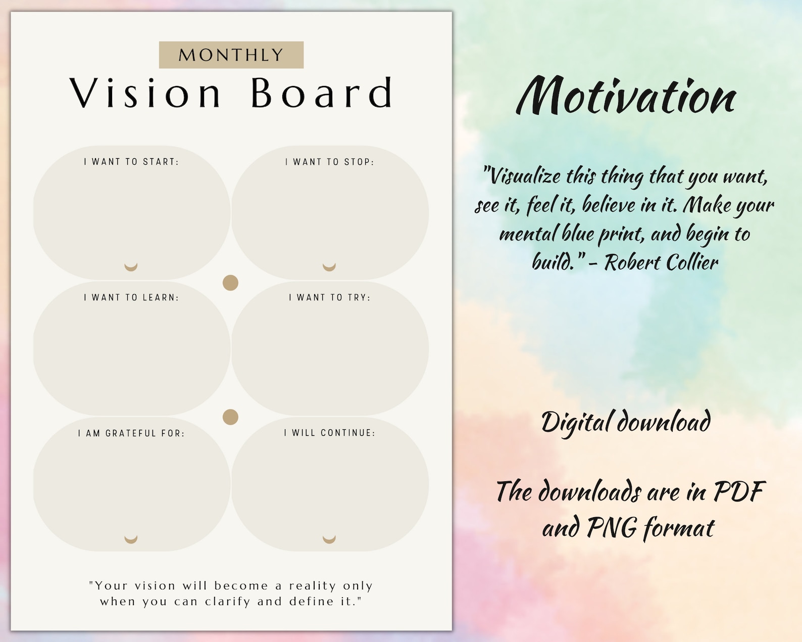 Minimalist Monthly Vision Board Planner, Focus Journal, Life Planner ...
