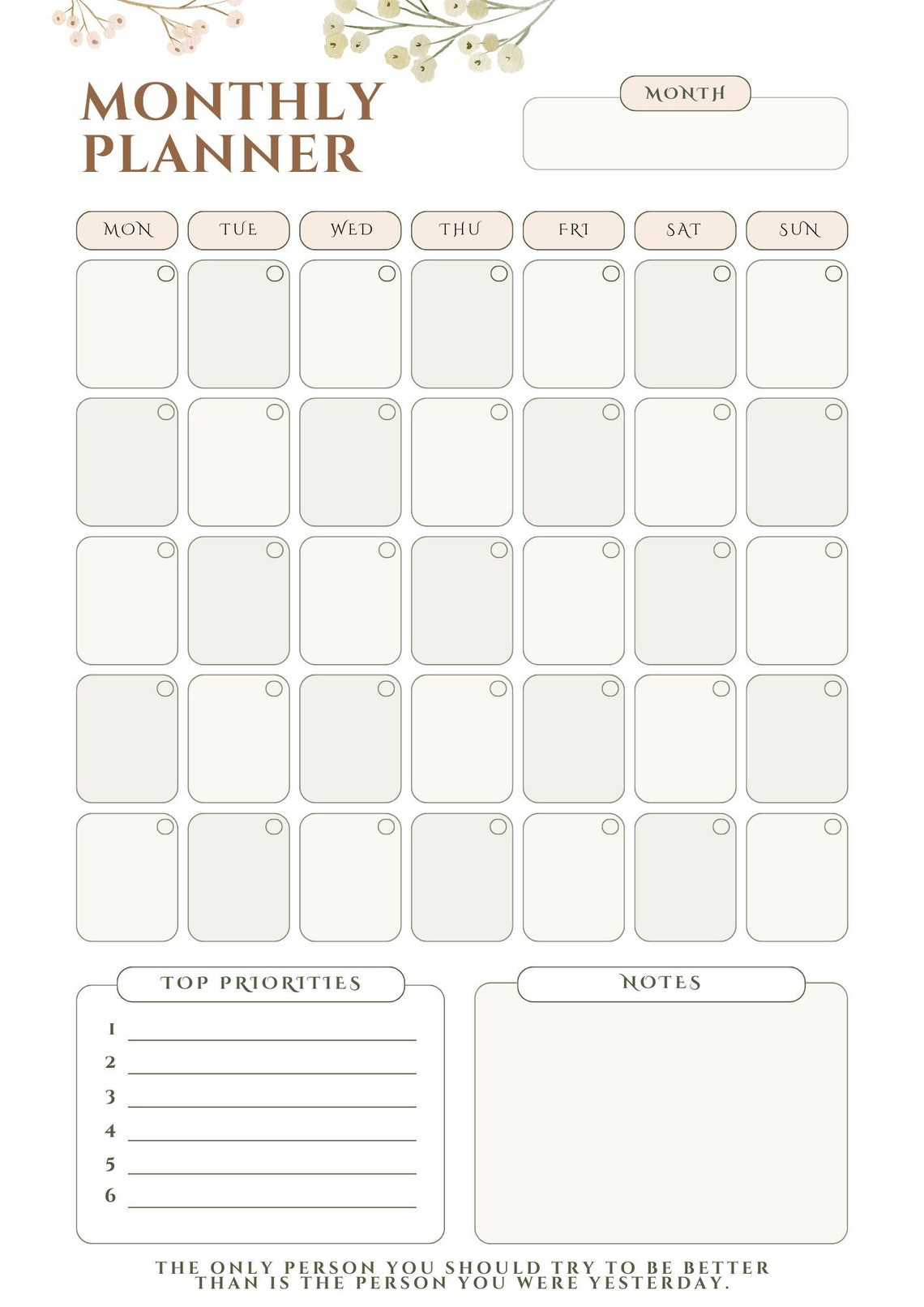Beige and Pink Pastel Modern Monthly Planner Printable Digital Download ...