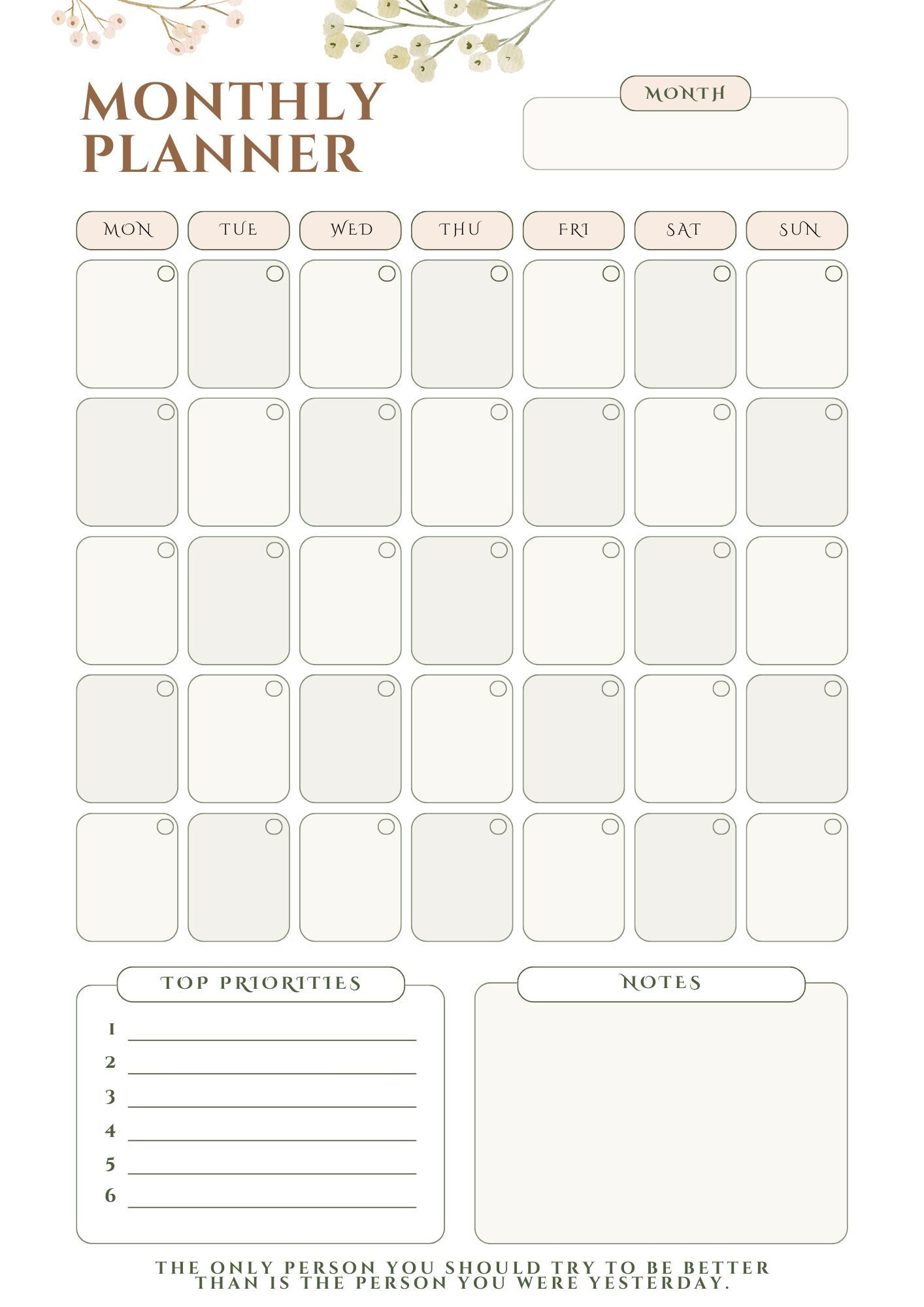 Beige and Pink Pastel Modern Monthly Planner Printable Digital Download ...