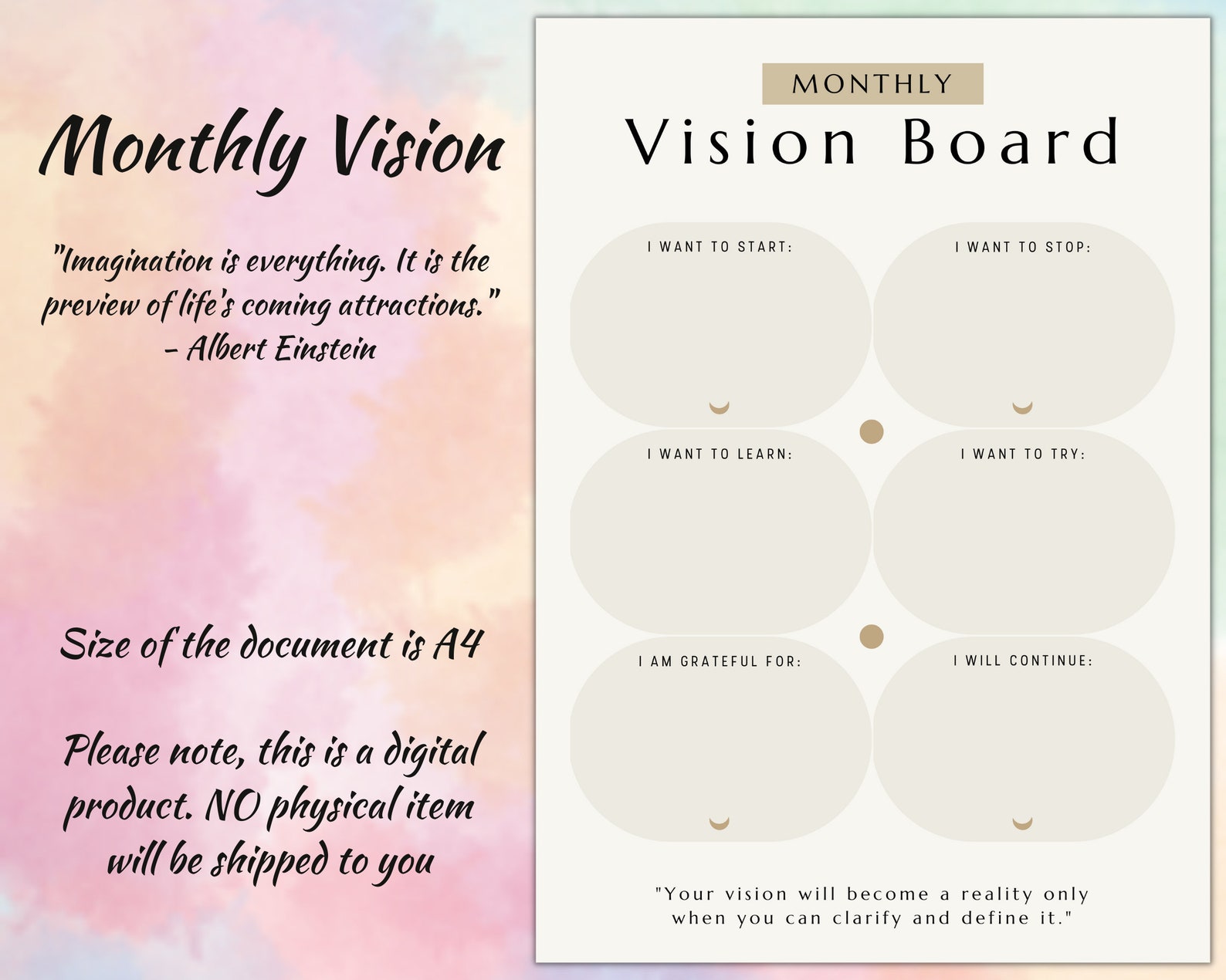 Minimalist Monthly Vision Board Planner, Focus Journal, Life Planner ...