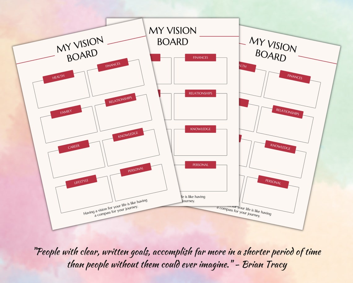 Red Ivory Minimalist Vision Board Personal Planner | Printable ...