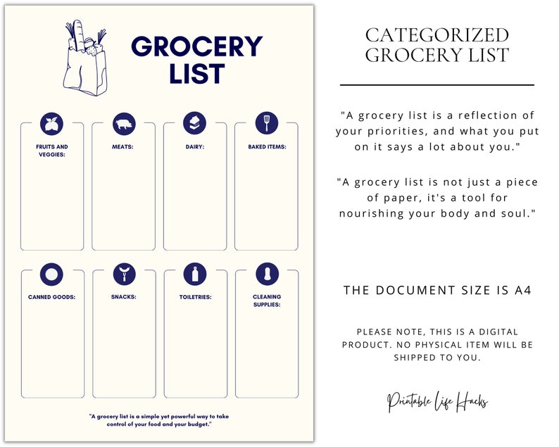 Grocery List | Printable | Digital Download - Etsy