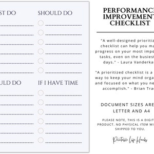 Strategic Action Plan Performance Improvement Checklist | Printable ...