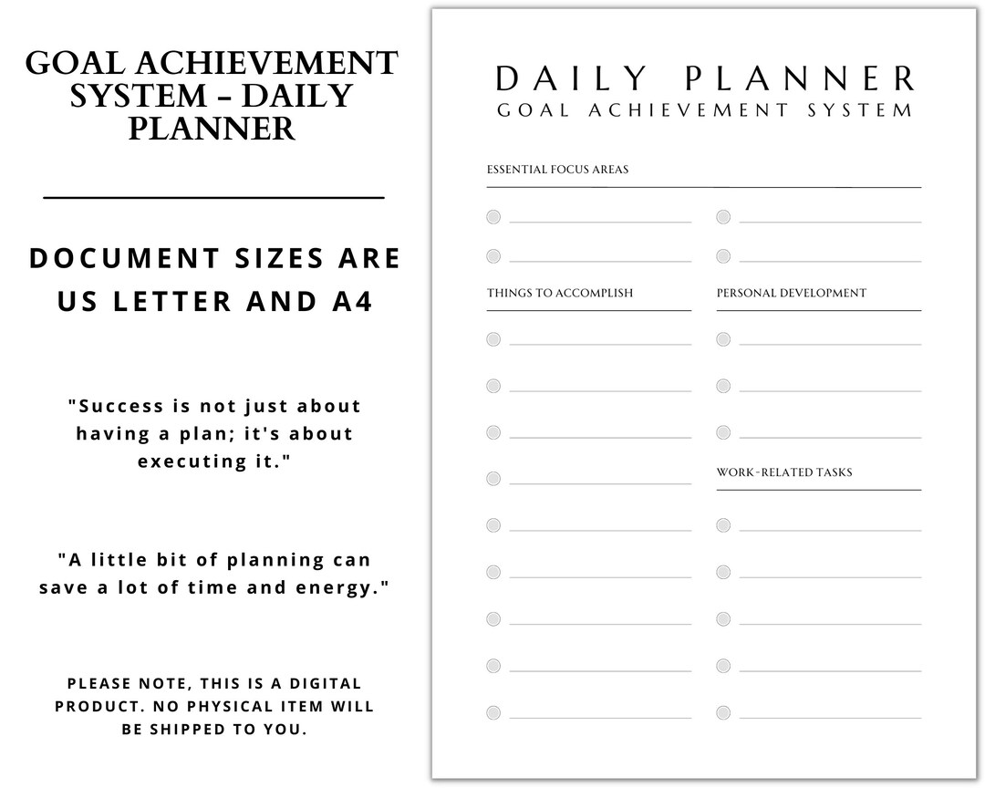 Goal Achievement System - Daily Planner | Printable | Digital Download ...
