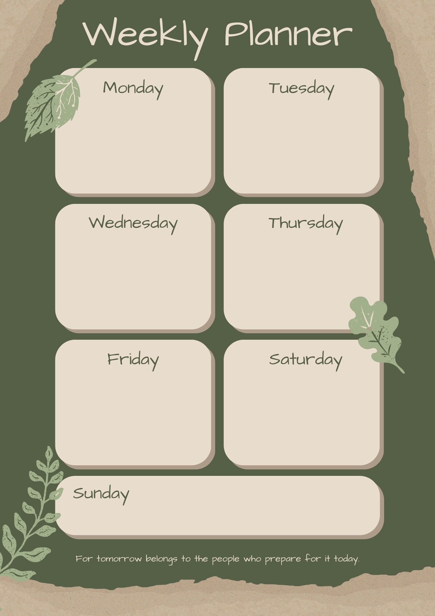 Green Rustic Aesthetic Weekly Planner | Printable | Digital Download - Etsy
