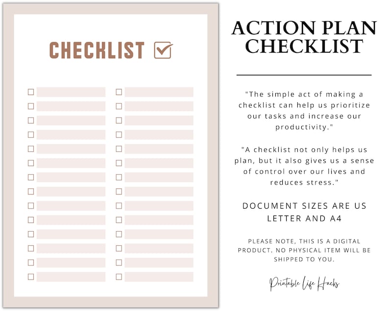 Action Plan Brown Minimalist Checklist Page Planner - Etsy