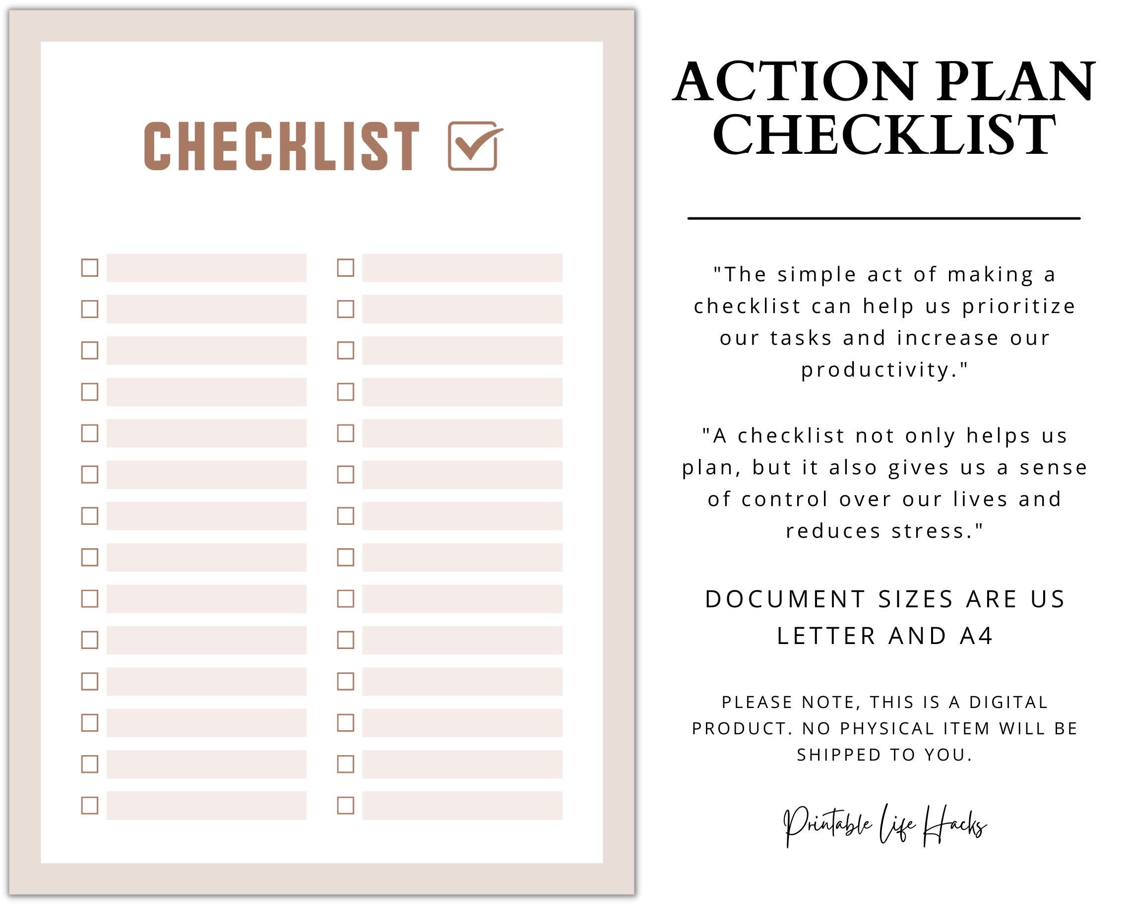 Action Plan Brown Minimalist Checklist Page Planner Printable Digital ...