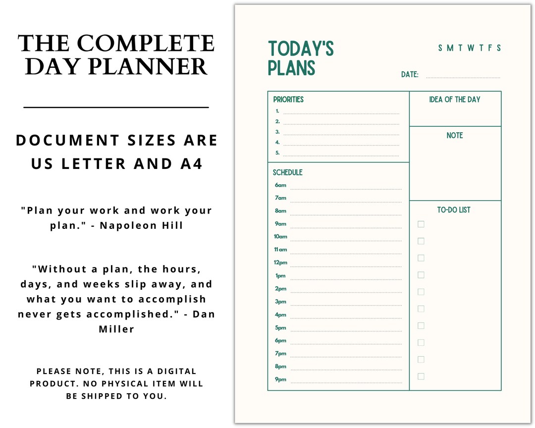 The Complete Day Planner - Today's Plans | Printable | Digital Download ...