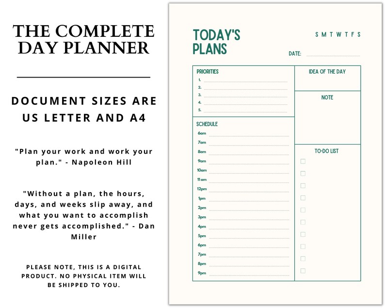 The Complete Day Planner Today's Plans Printable Digital Download - Etsy