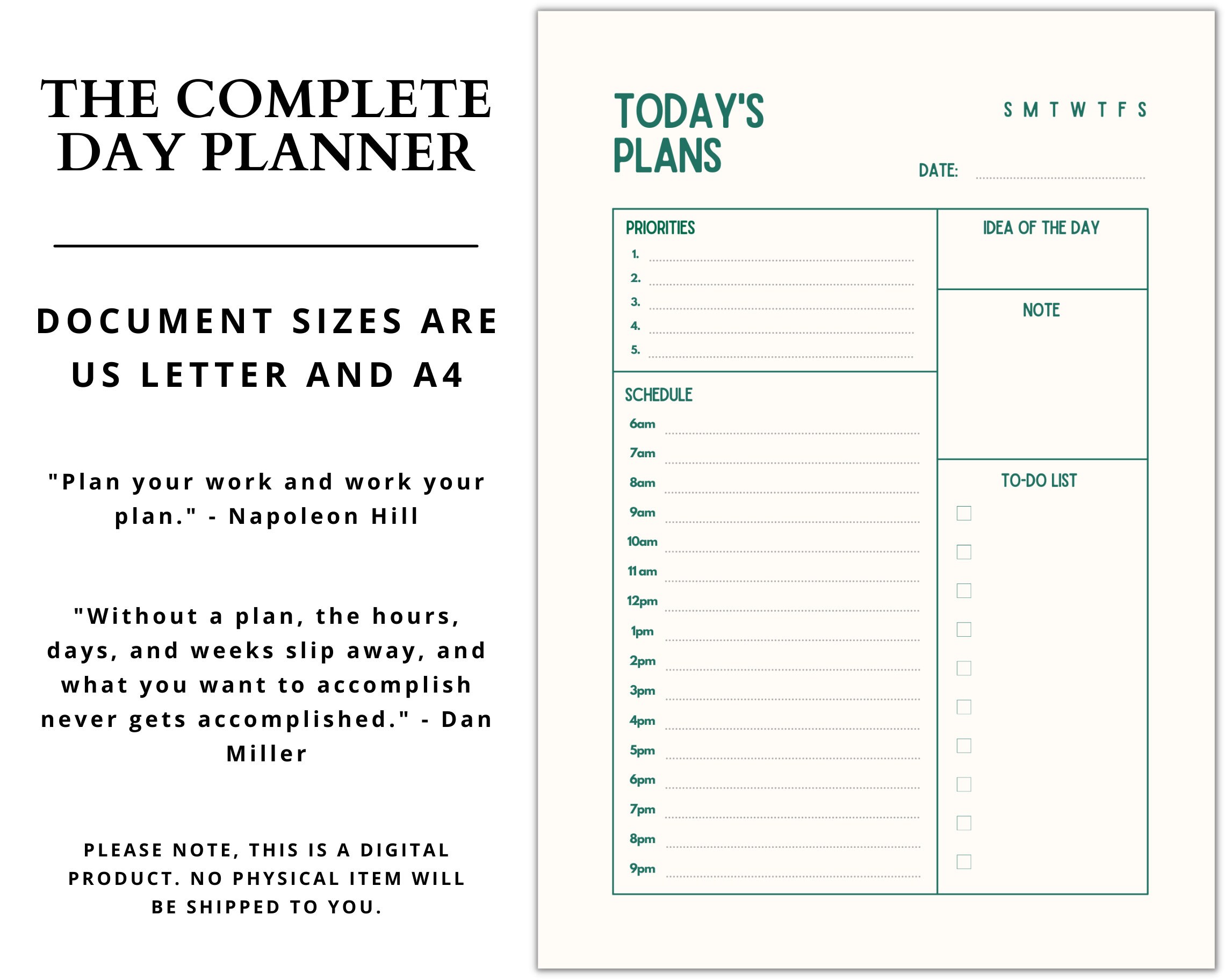 The Complete Day Planner Today's Plans Printable Digital Download - Etsy
