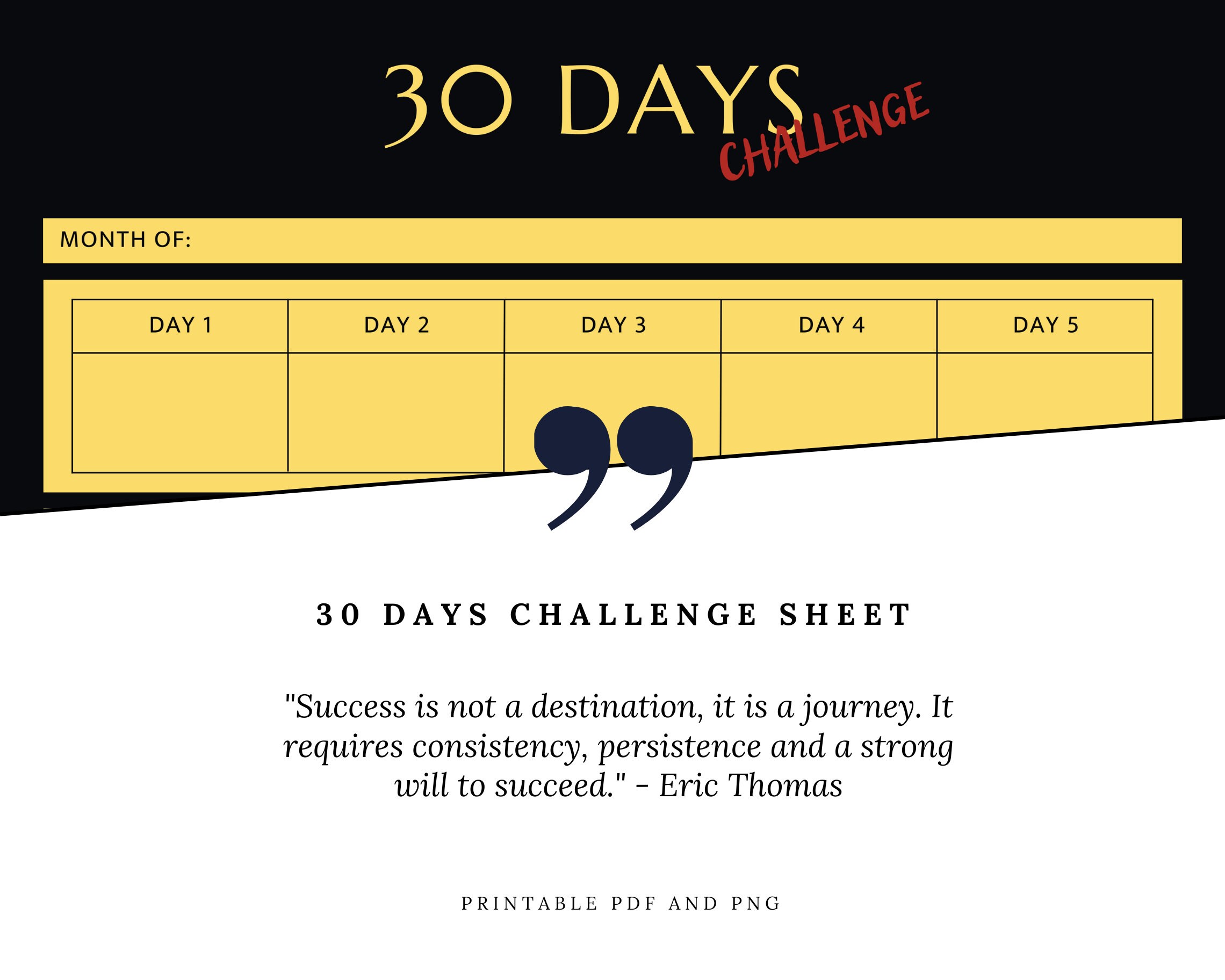 30 Days Challenge Sheet Printable Digital Download - Etsy