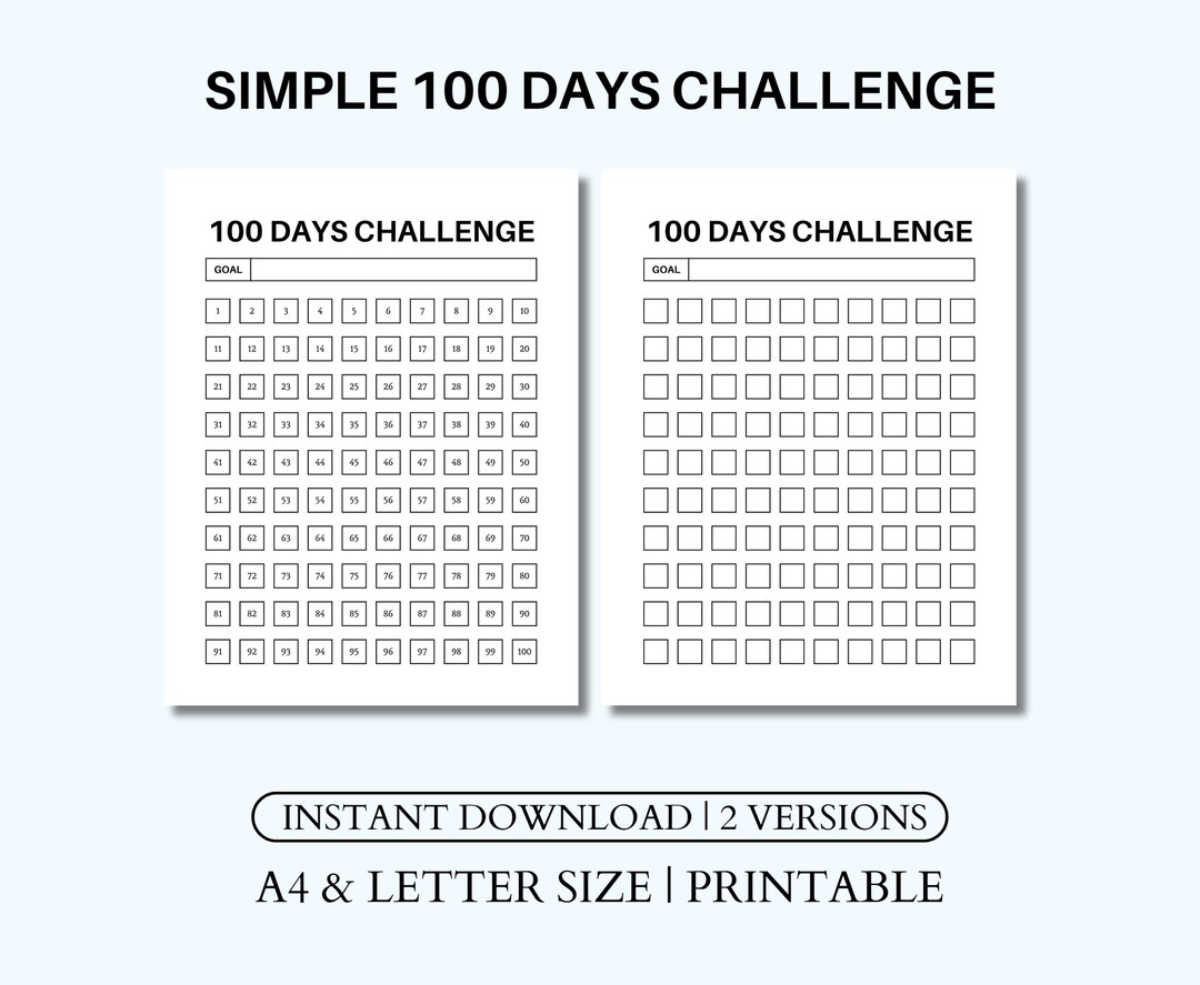 Simple 100 Days Challenge, Printable Habit Tracker, Daily Routine ...