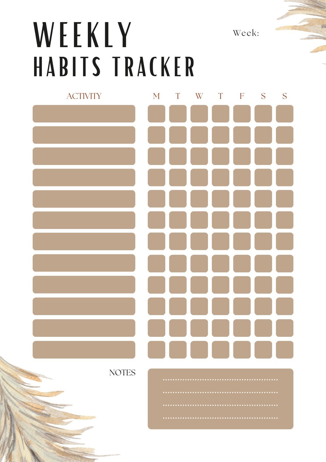 Brown Weekly Habits Tracker | Printable | Digital Download - Etsy