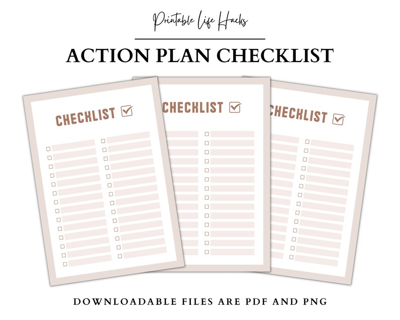 Action Plan Brown Minimalist Checklist Page Planner Printable Digital ...