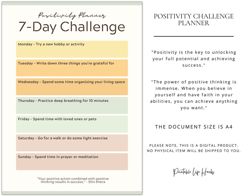 Positivity Challenge Planner | Printable | Digital Download - Etsy