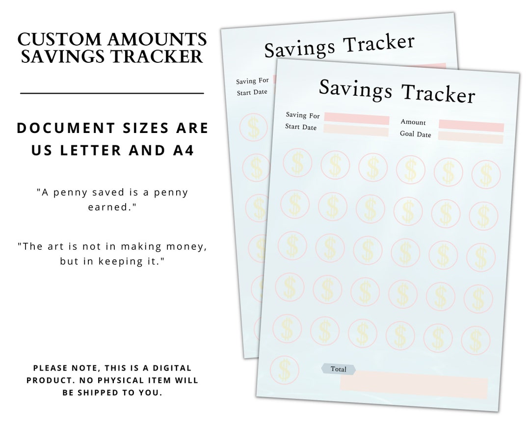 Custom Amounts Savings Tracker Sheet | Printable | Digital Download - Etsy