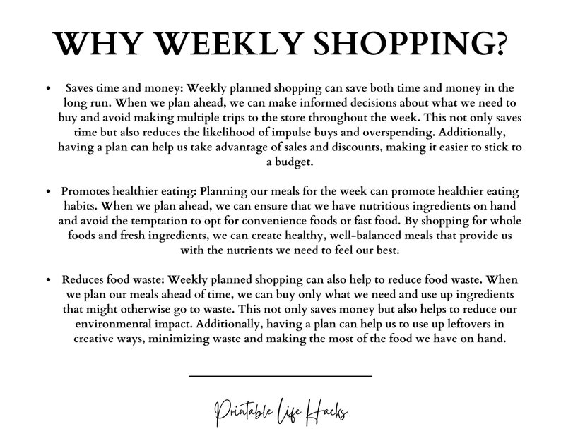 Organized Weekly Shopping List Printable Digital Download - Etsy