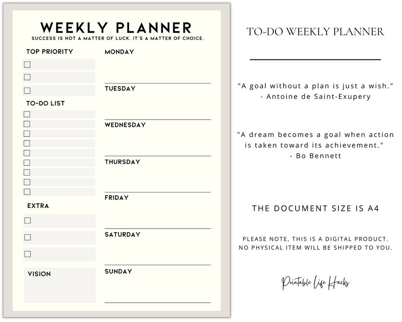 Minimalist Weekly Planner, Time Organizer, Schedule Planner ...
