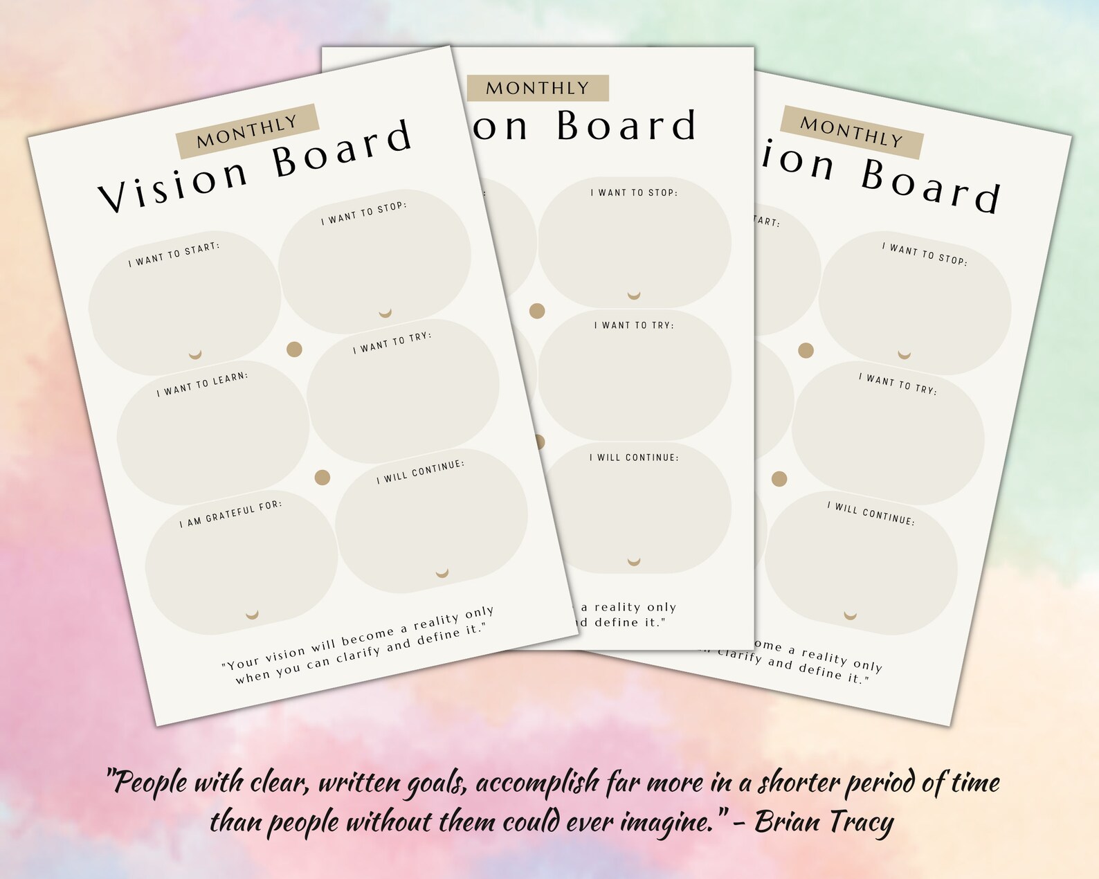 Minimalist Monthly Vision Board Planner, Focus Journal, Life Planner ...