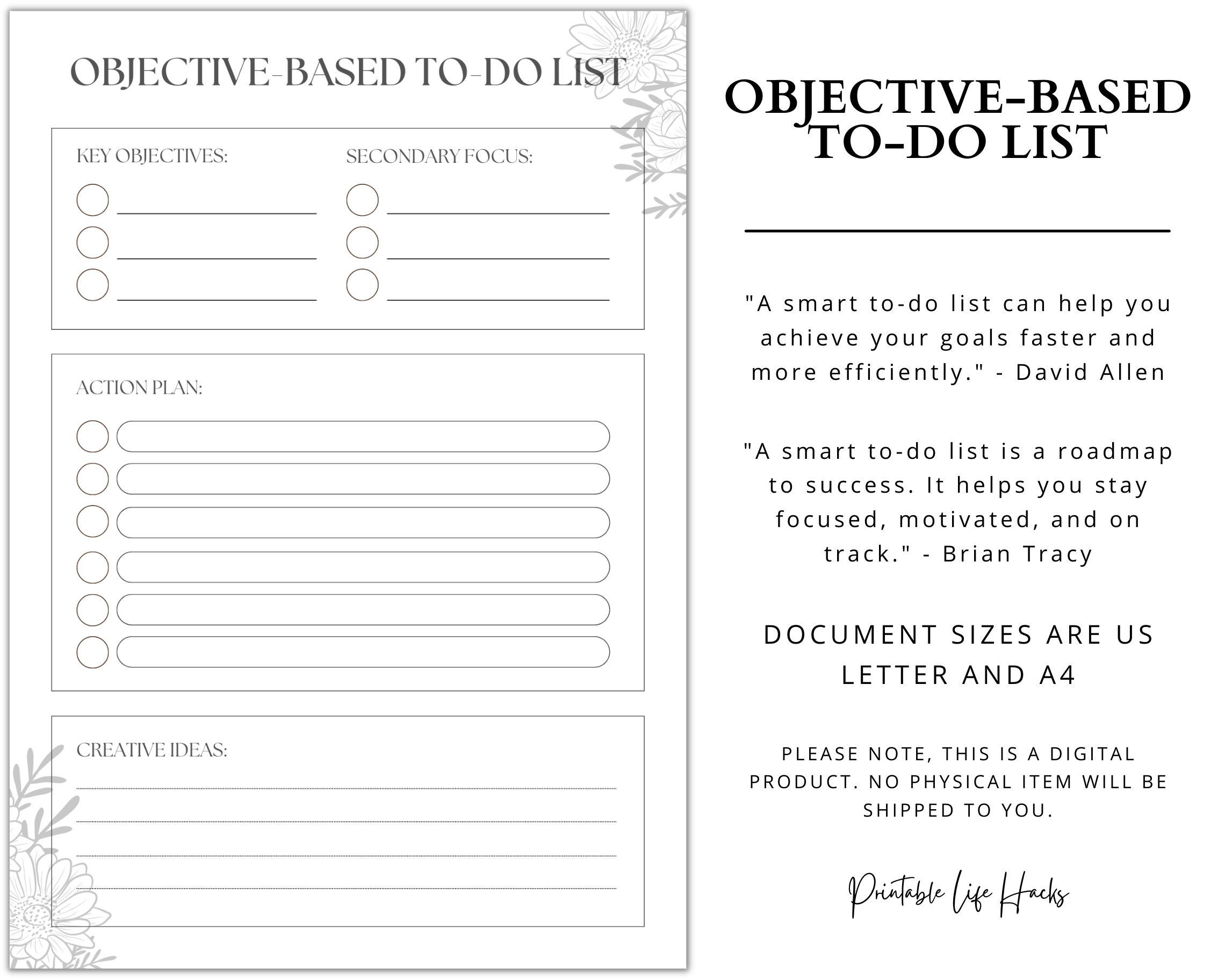 Objective-based To-do List Printable Digital Download - Etsy