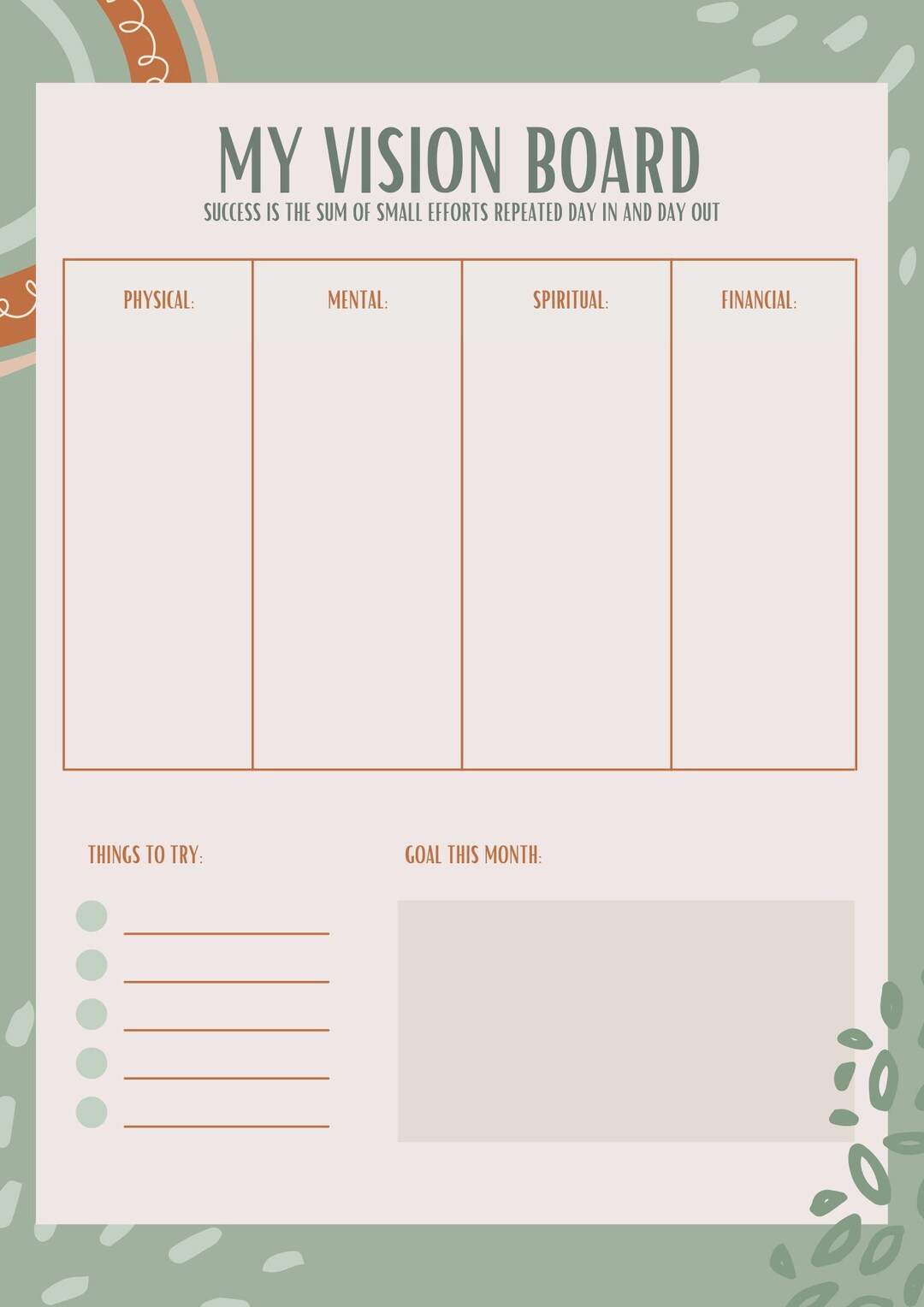 Abstract Boho Vision Board Planner | Printable | Digital Download - Etsy