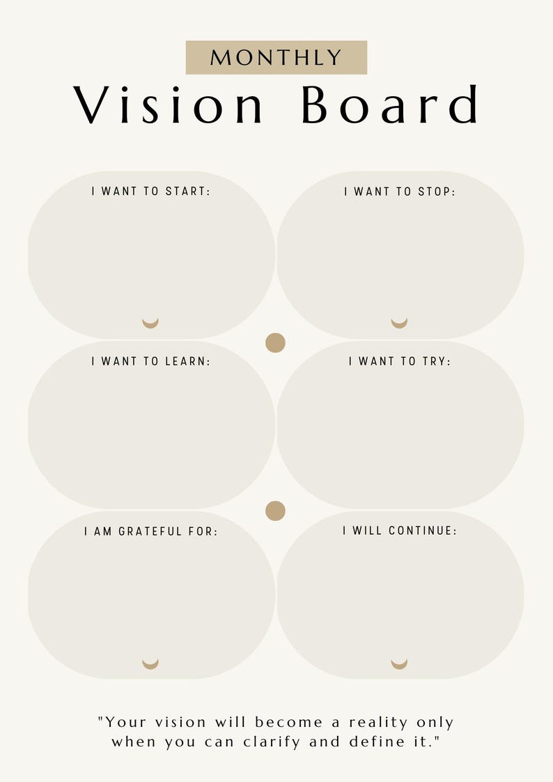 Minimalist Monthly Vision Board Planner, Focus Journal, Life Planner ...