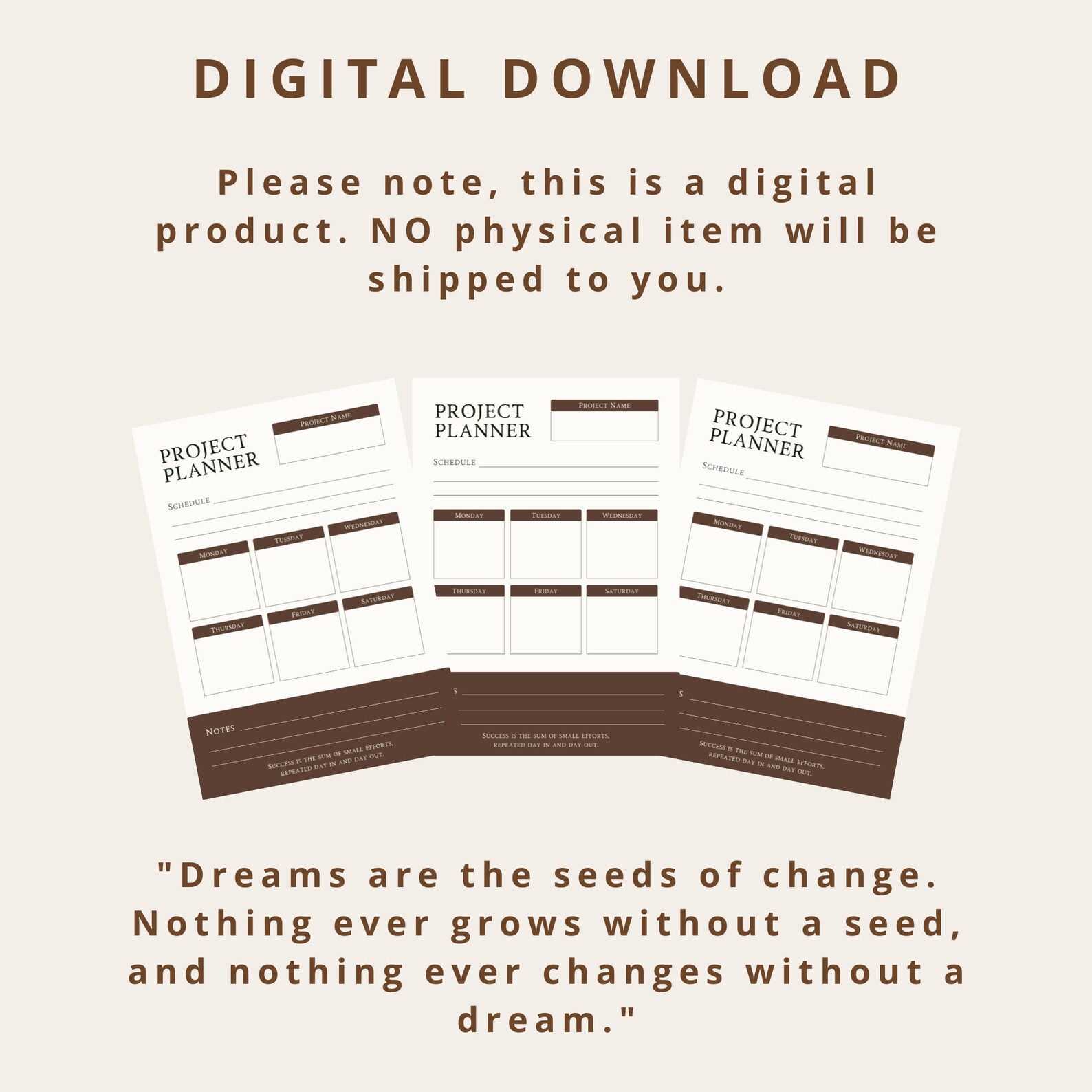 Brown Minimalist Project Planner | Printable | Digital Download - Etsy