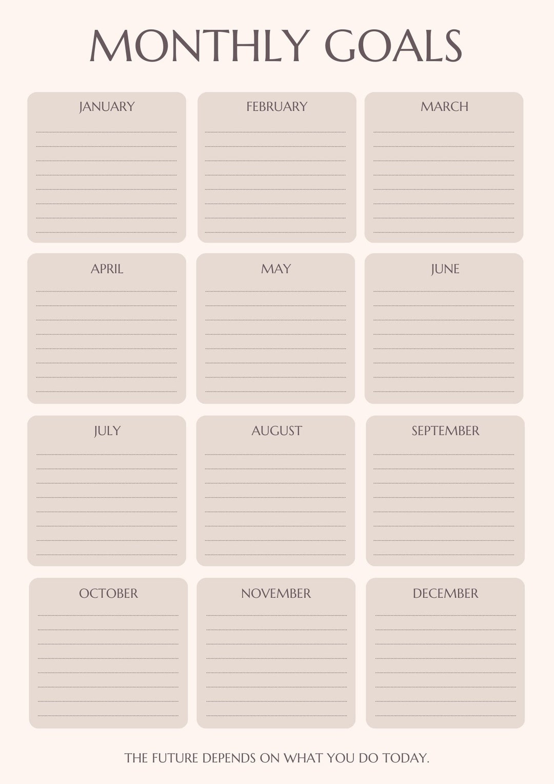 Muted Tone Simple Monthly Goals Printable | Printable | Digital ...