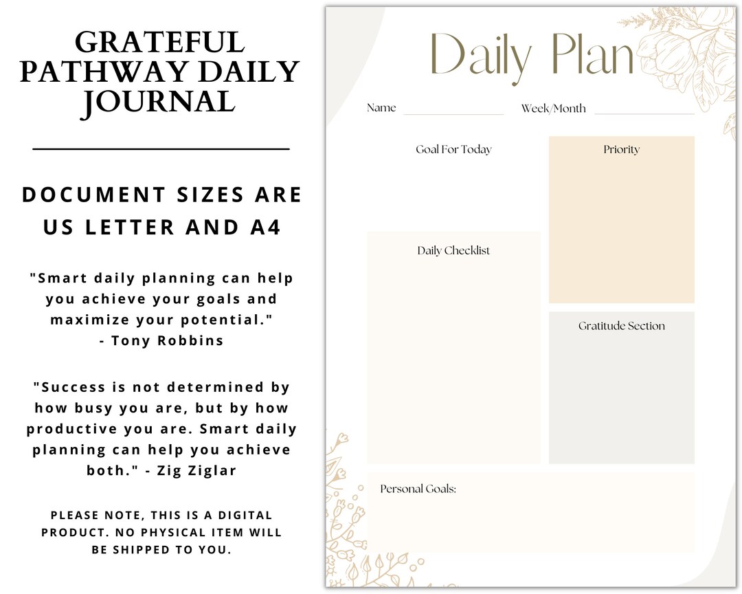 Grateful Pathway Journal - Daily Plan | Printable | Digital Download - Etsy