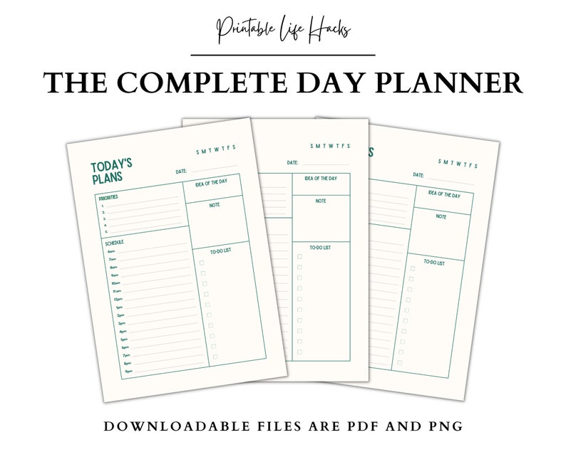The Complete Day Planner Today's Plans Printable Digital Download - Etsy