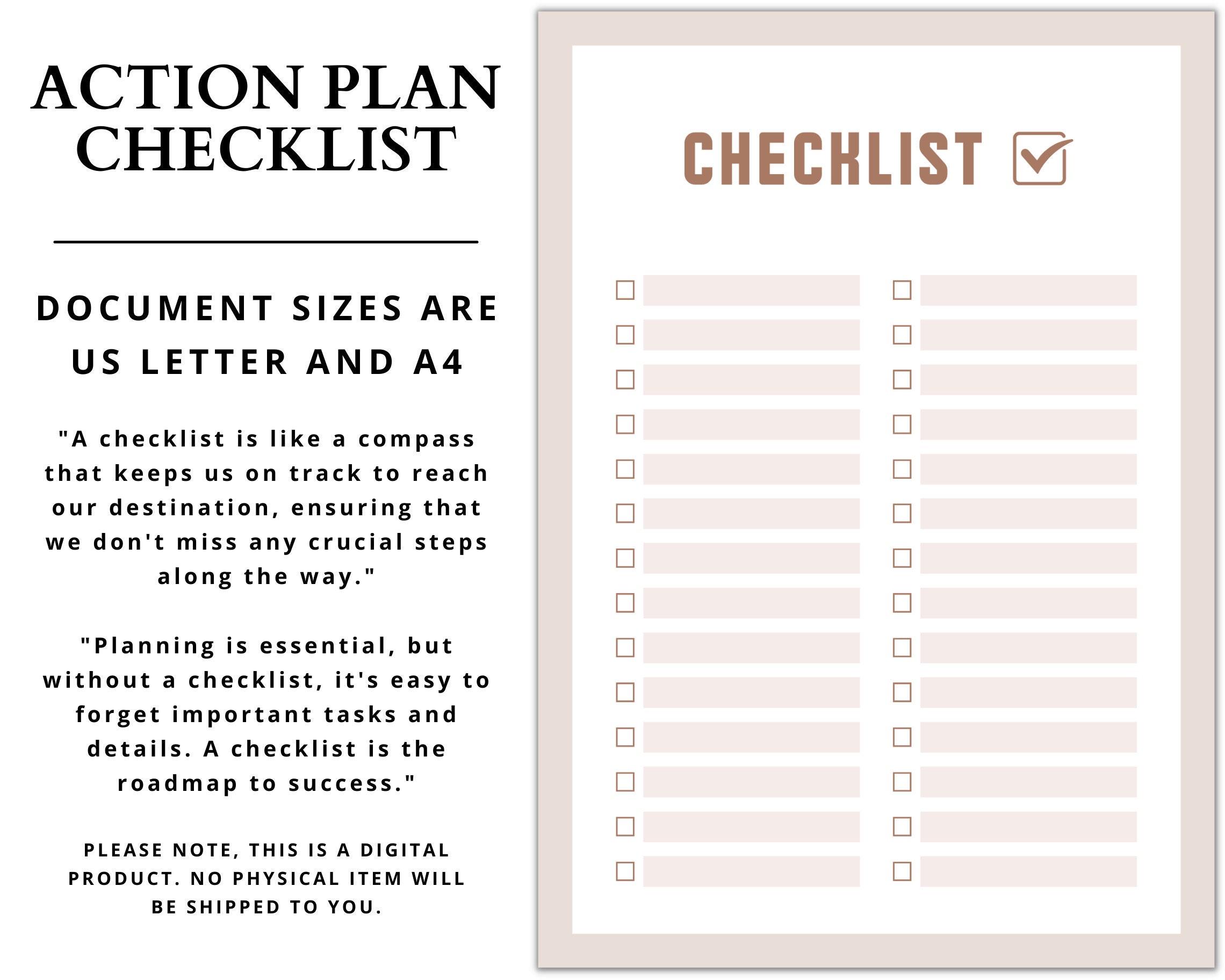Action Plan - Brown Minimalist Checklist Page Planner | Printable ...