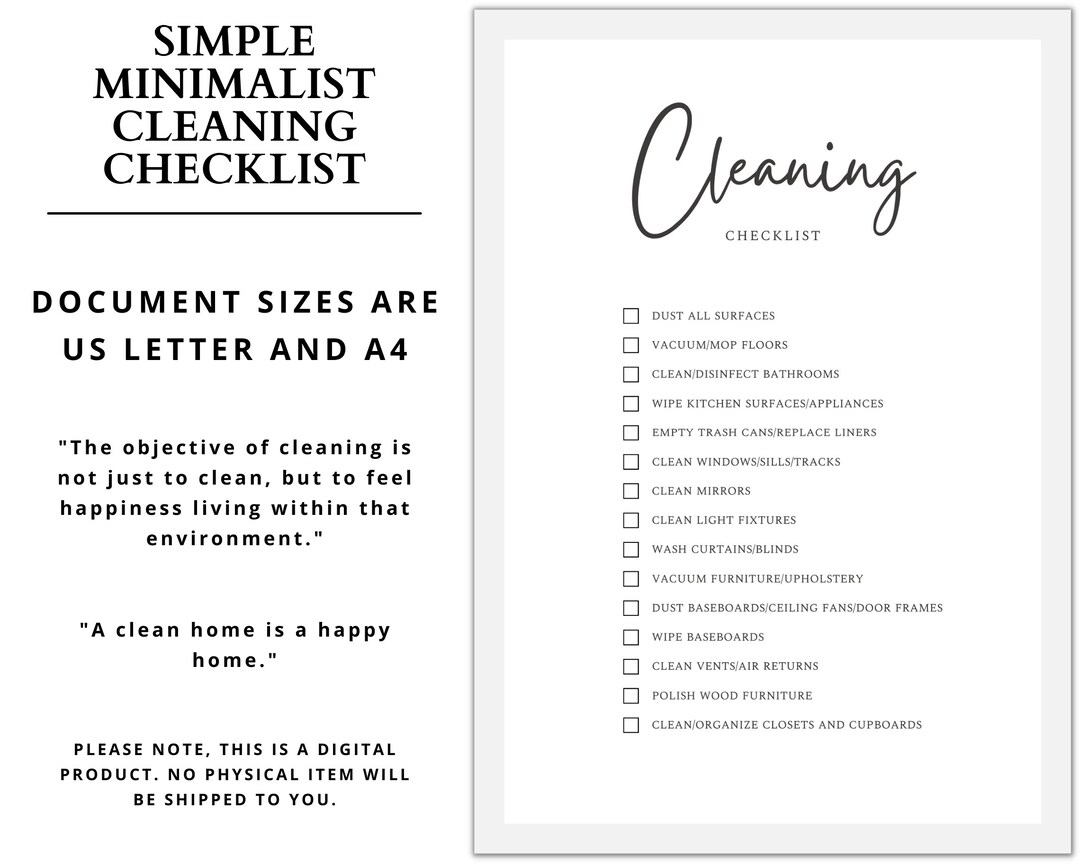 Clean Sweep Guide White Simple Minimalist Cleaning Checklist Printable ...