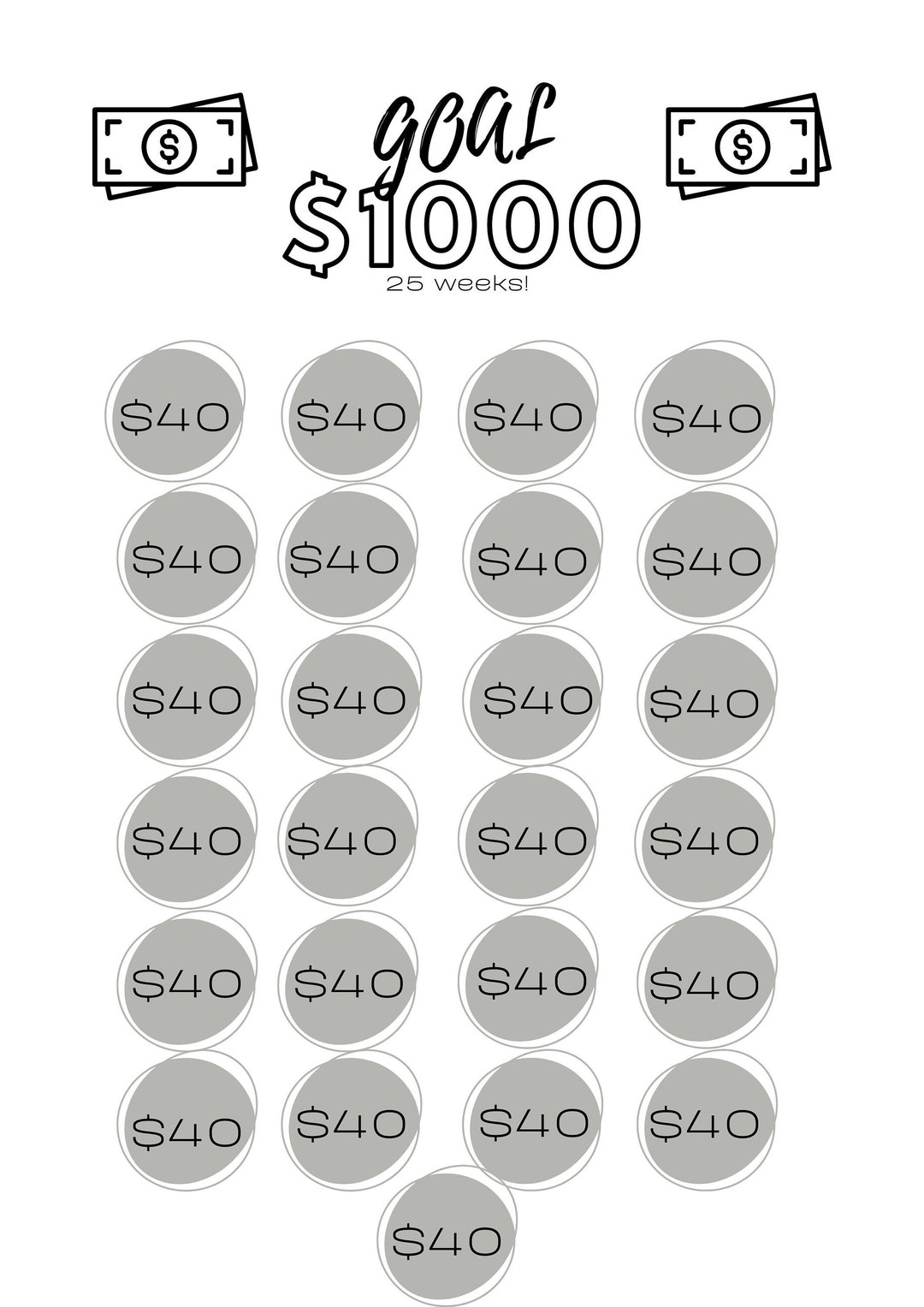 1000 Dollar Goal Saving Plan Checklist - Etsy