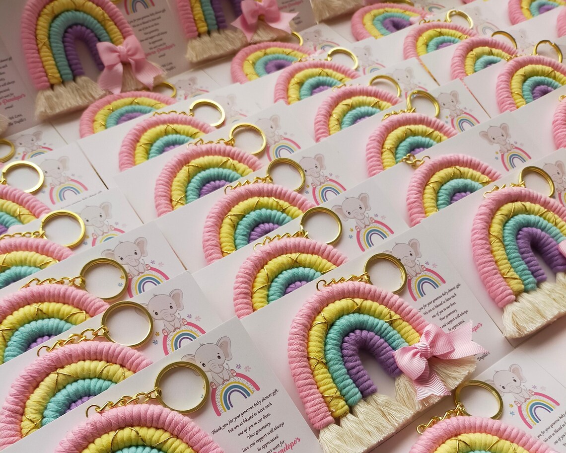 Rainbow Macrame Keychain, Baby Shower Favors for Guest, Newborn Baby ...
