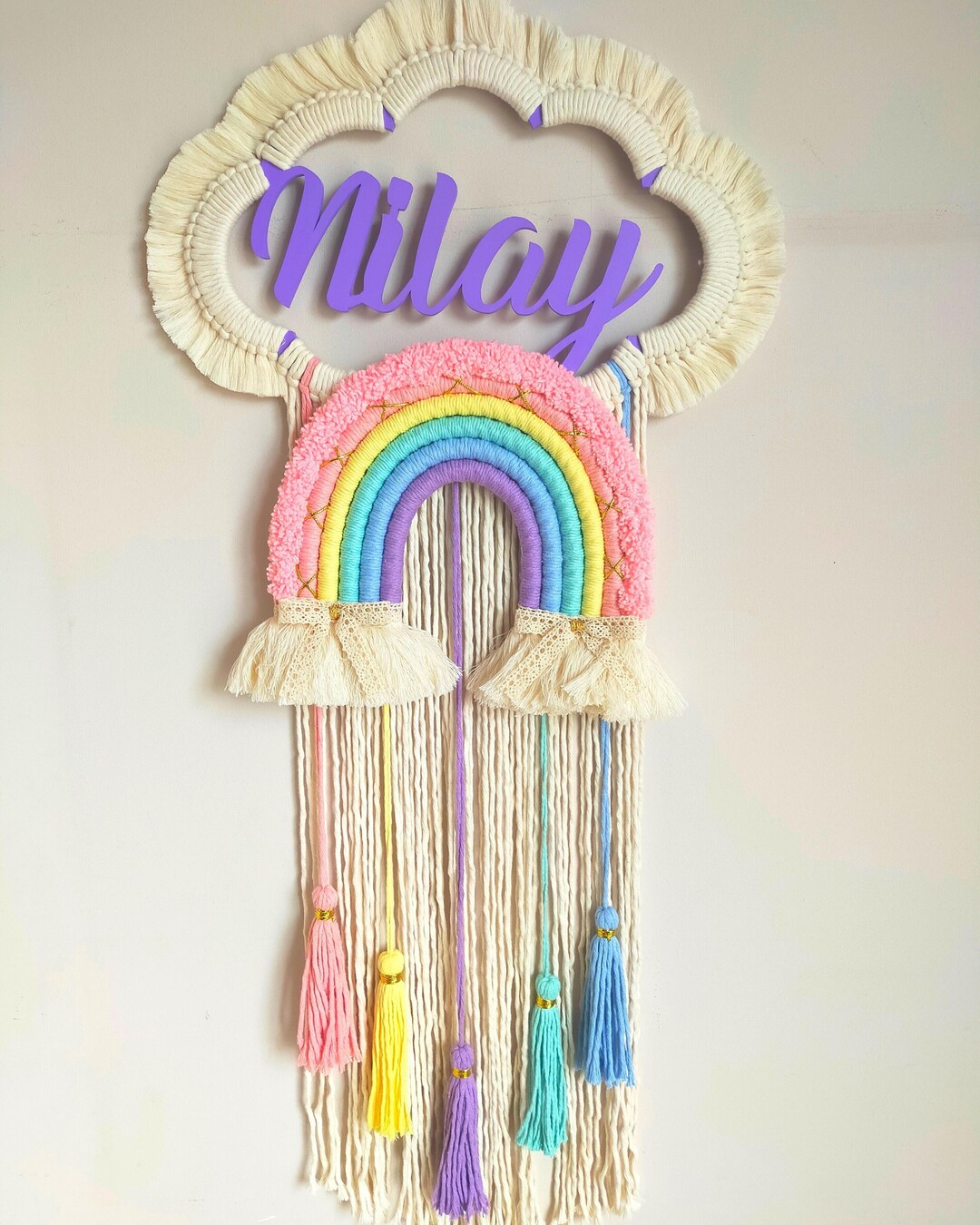 Personalized Name Macrame Rainbow Wall Art, Baby Room Door Decor, Girl ...