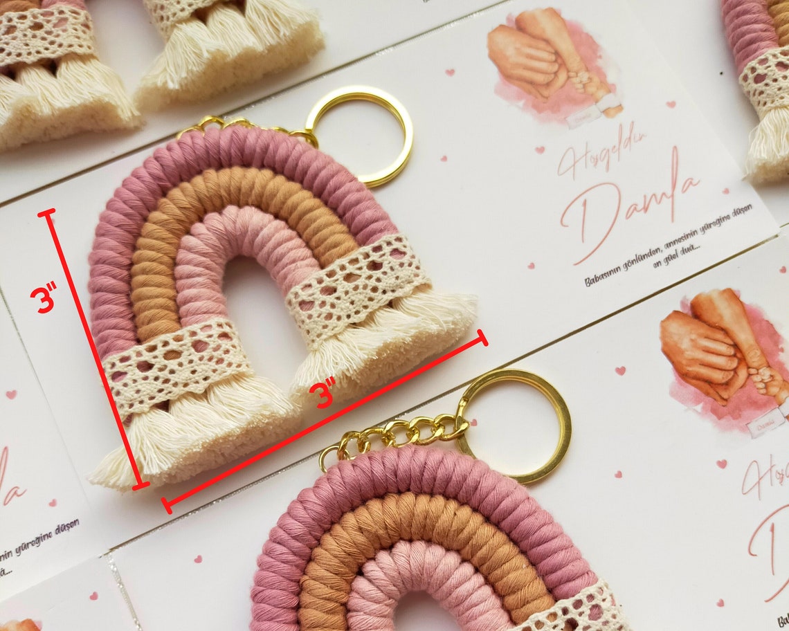 Rainbow Boho Macrame Keyring Newborn Baby Guest Favors - Etsy
