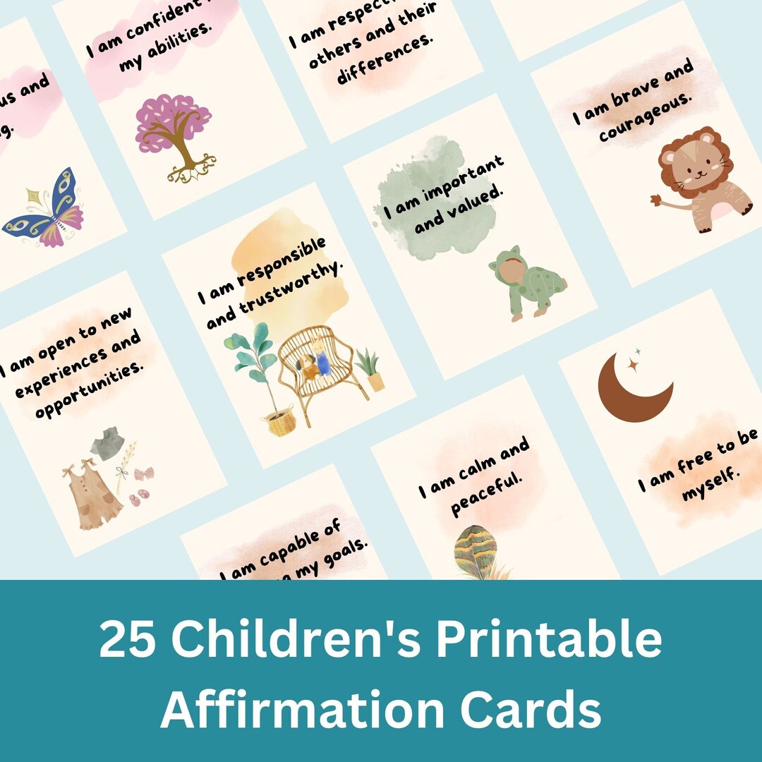 25 Children's Positive Affirmation Cards, Set of Printable Kids ...