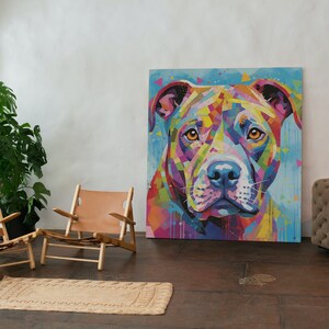 Vibrant Pitbull Dog Wall Art Printable, Pitbull Rescue. Instant ...