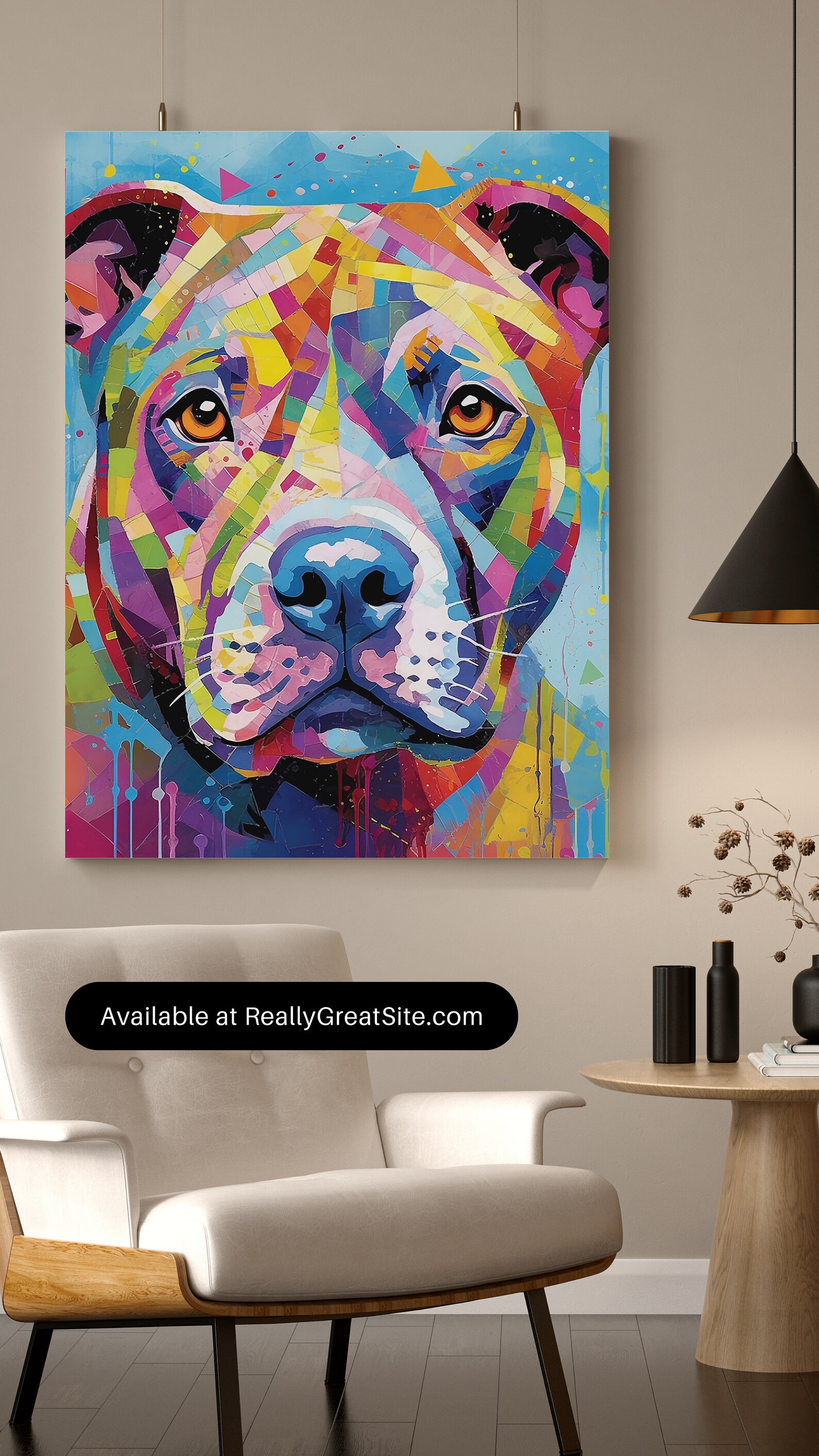 Vibrant Pitbull Dog Wall Art Printable, Pitbull Rescue. Instant ...