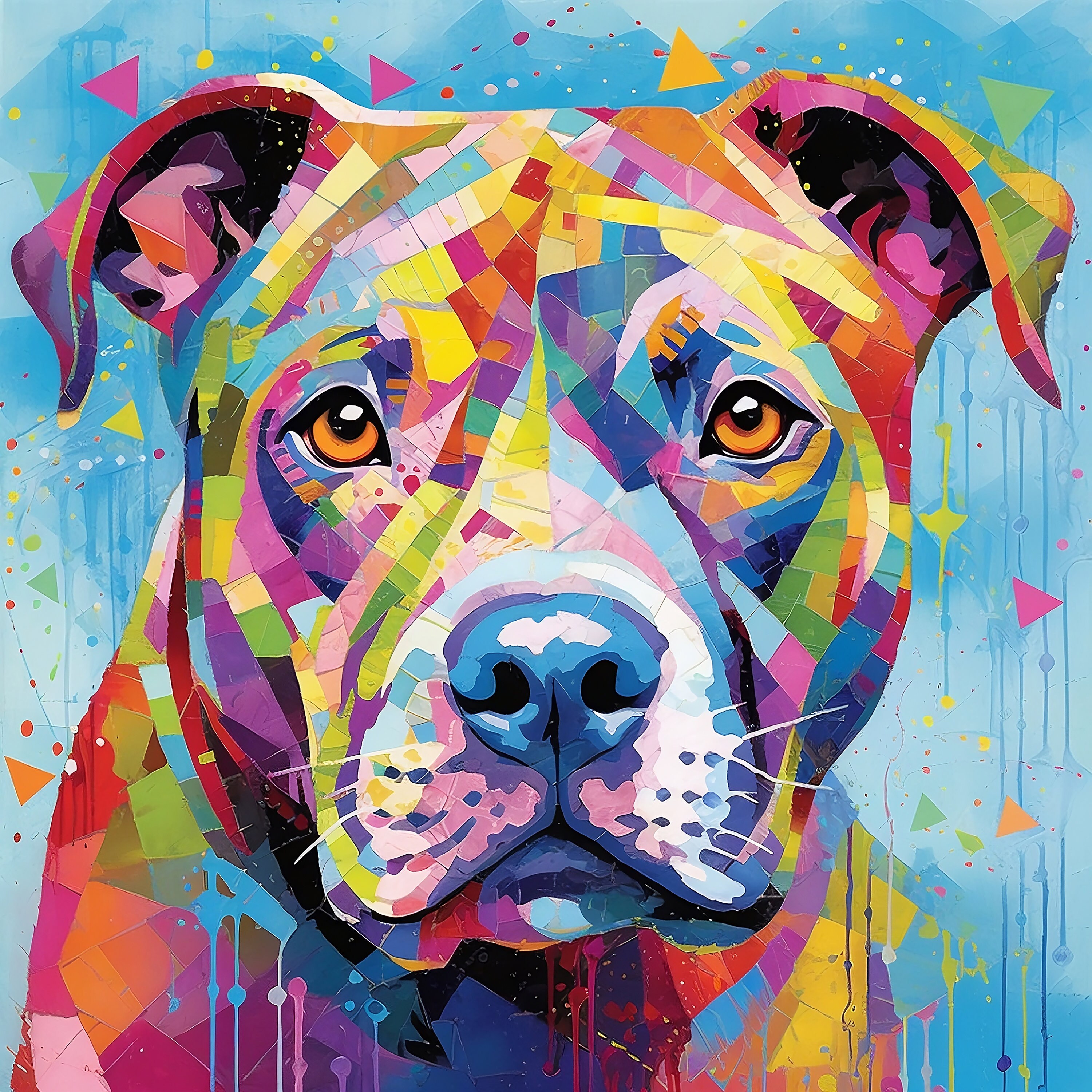 Vibrant Pitbull Dog Wall Art Printable, Pitbull Rescue. Instant ...