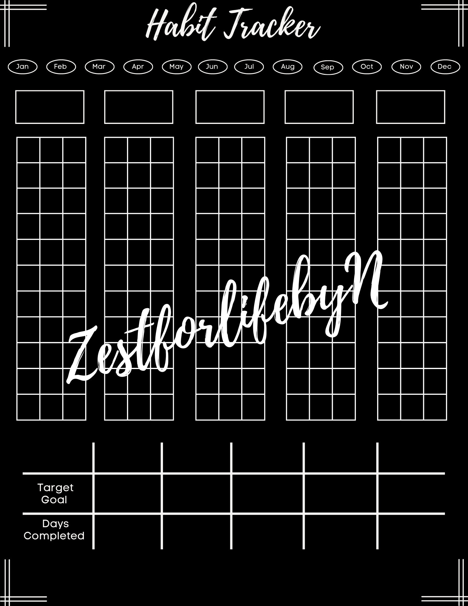 Monthly Habit Tracker, Printable, Digital, Target Goals, Minimalistic ...