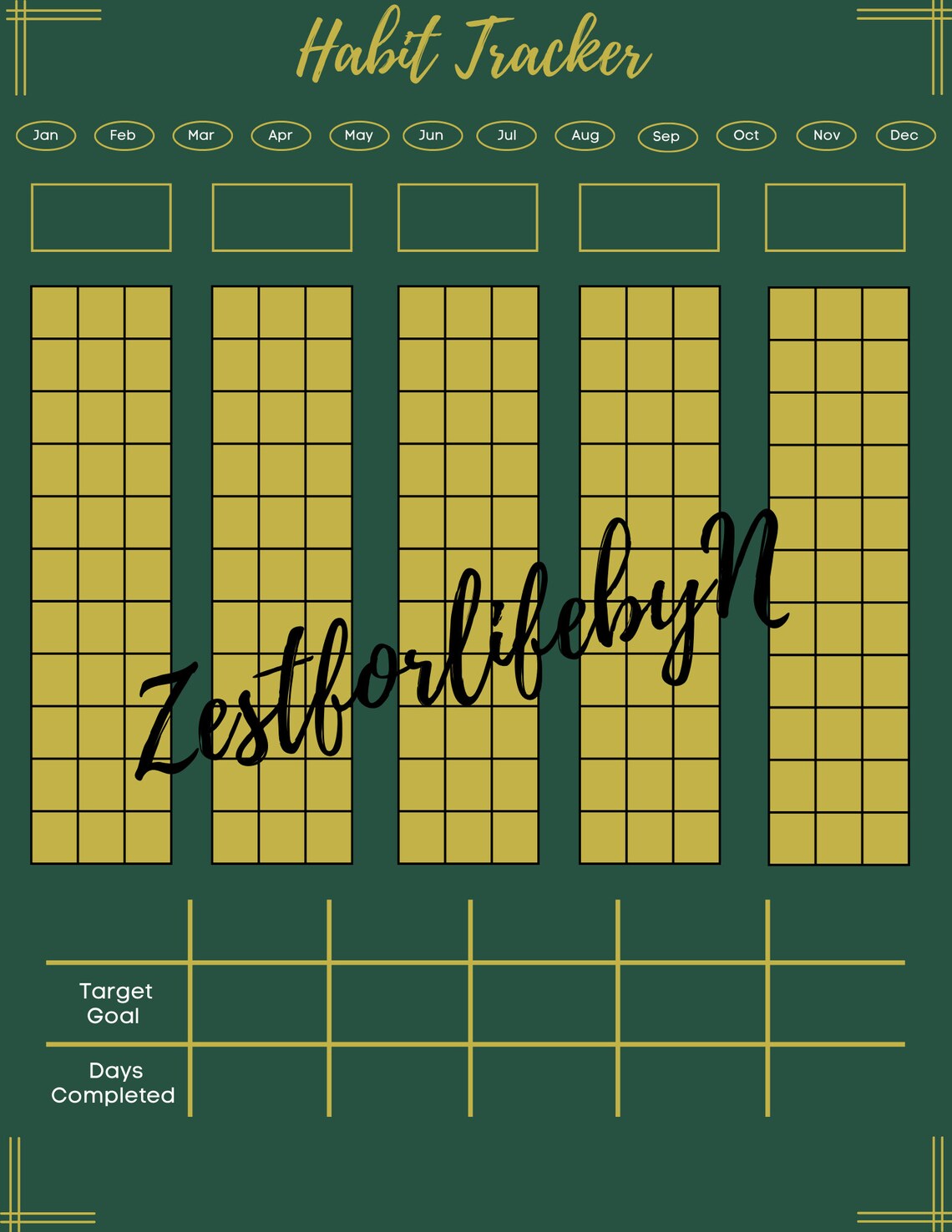 Monthly Habit Tracker, Printable, Digital, Target Goals, Minimalistic ...