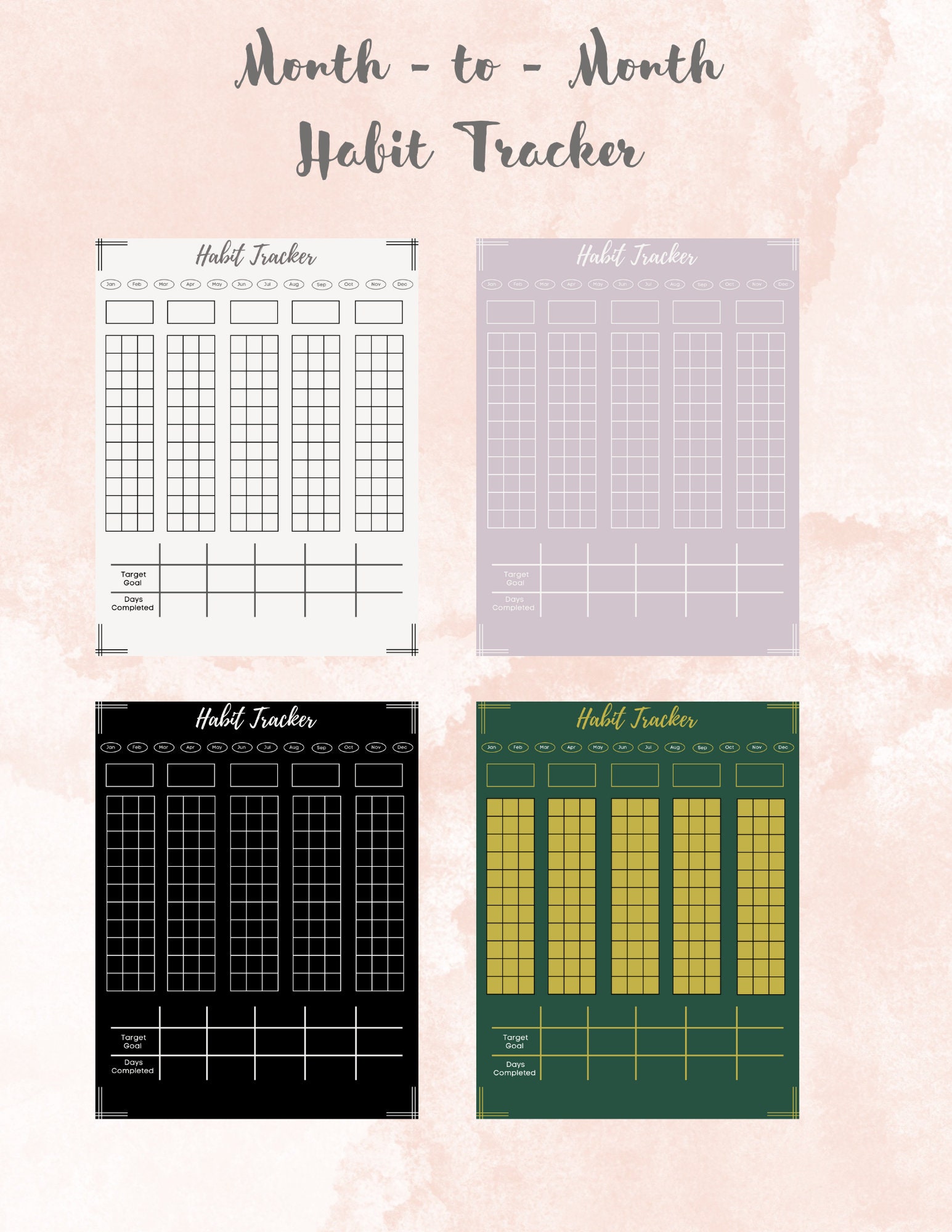 Monthly Habit Tracker, Printable, Digital, Target Goals, Minimalistic ...