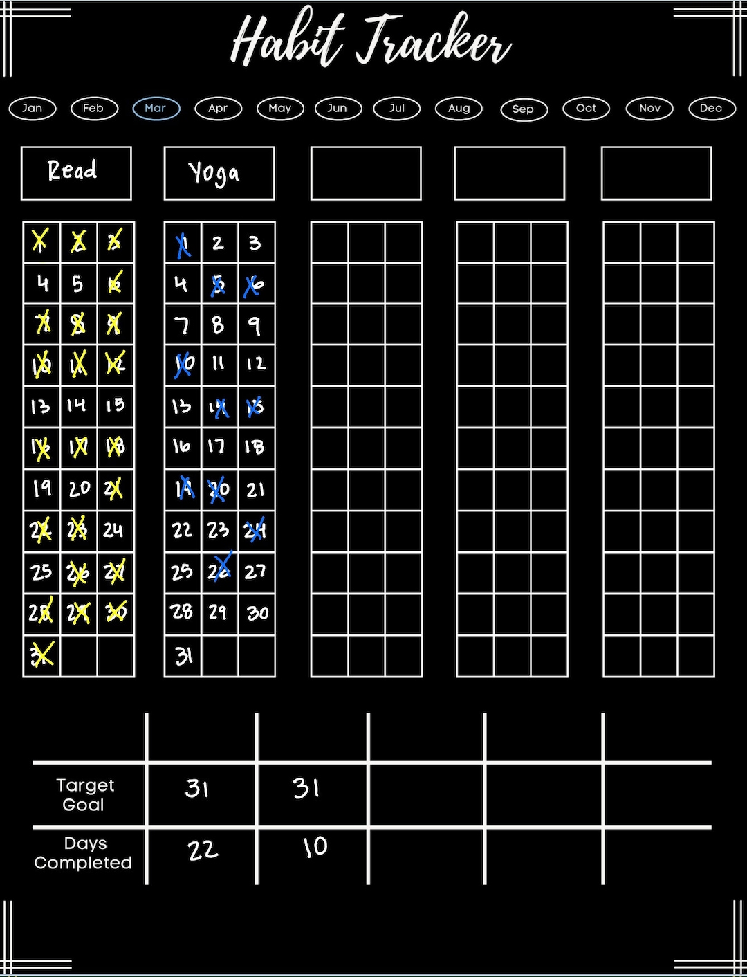 Monthly Habit Tracker, Printable, Digital, Target Goals, Minimalistic ...