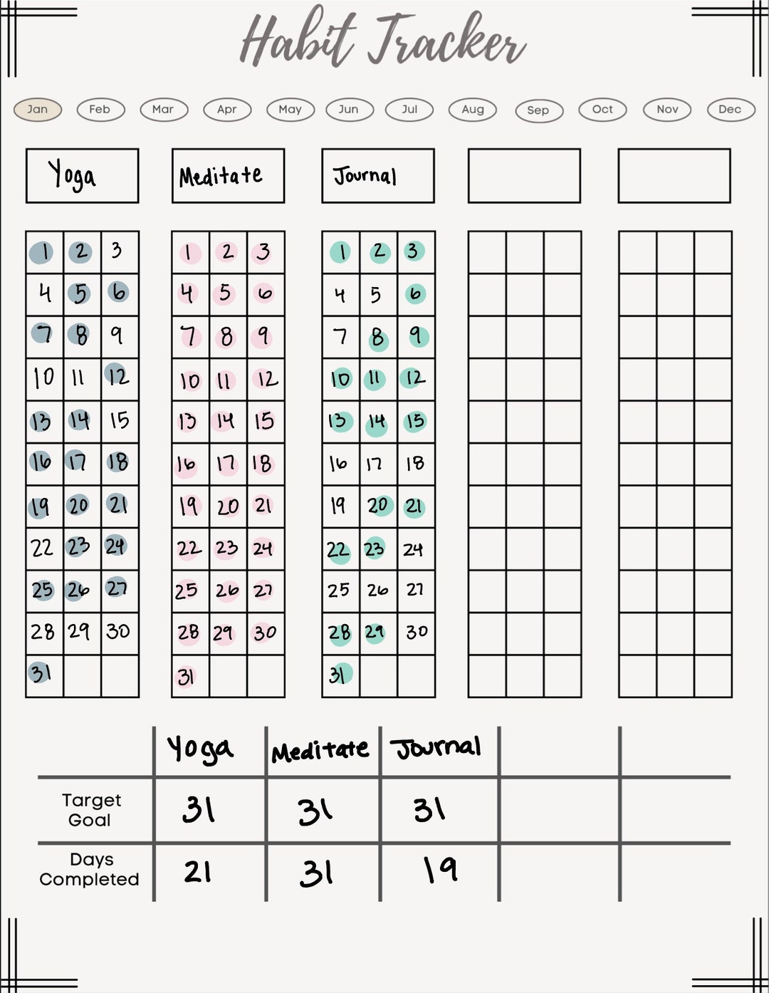 Monthly Habit Tracker, Printable, Digital, Target Goals, Minimalistic ...